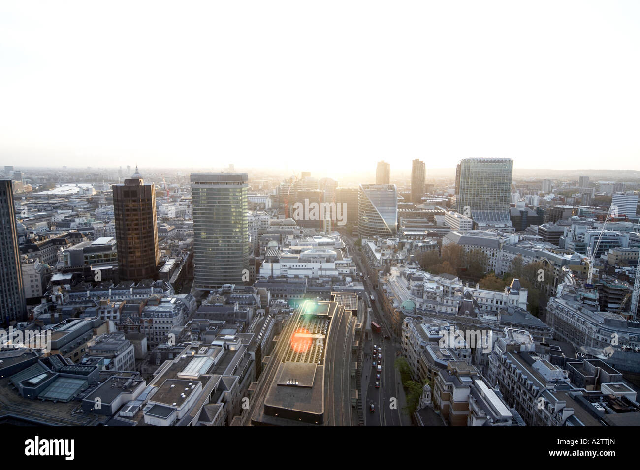 High level semi aerial view west of London Wall and office buildings in ...