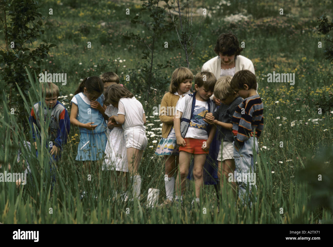 primary school trip teacher with childrenin countryside Stock Photo - Alamy