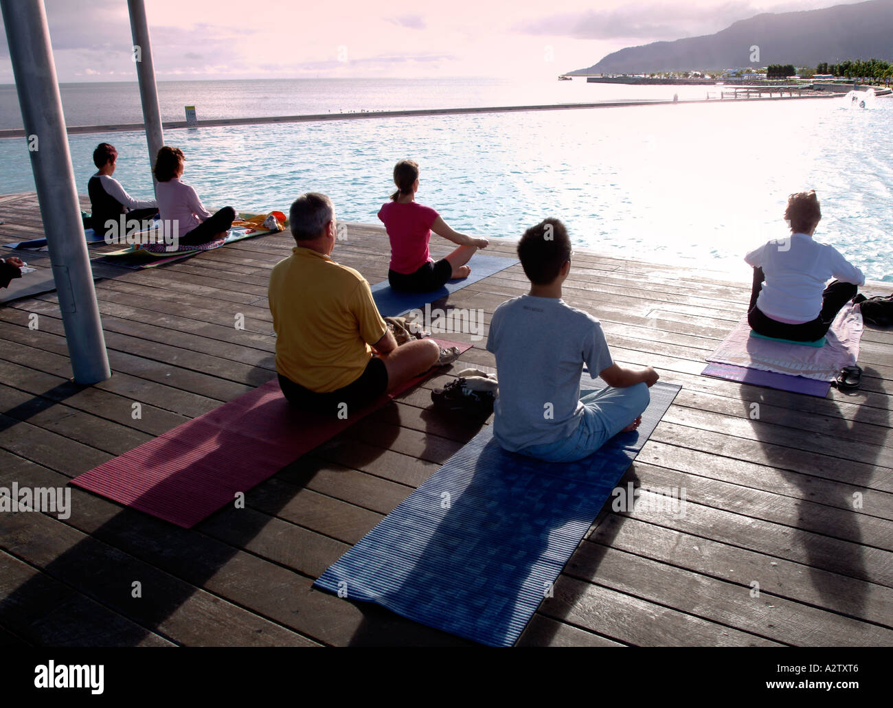 Early morning yoga, photo by Bruce Miller Stock Photo - Alamy