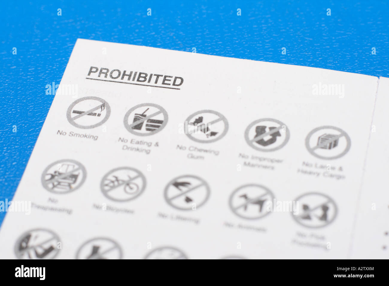 icons on a ticket showing things you cannot do on a train Stock Photo ...