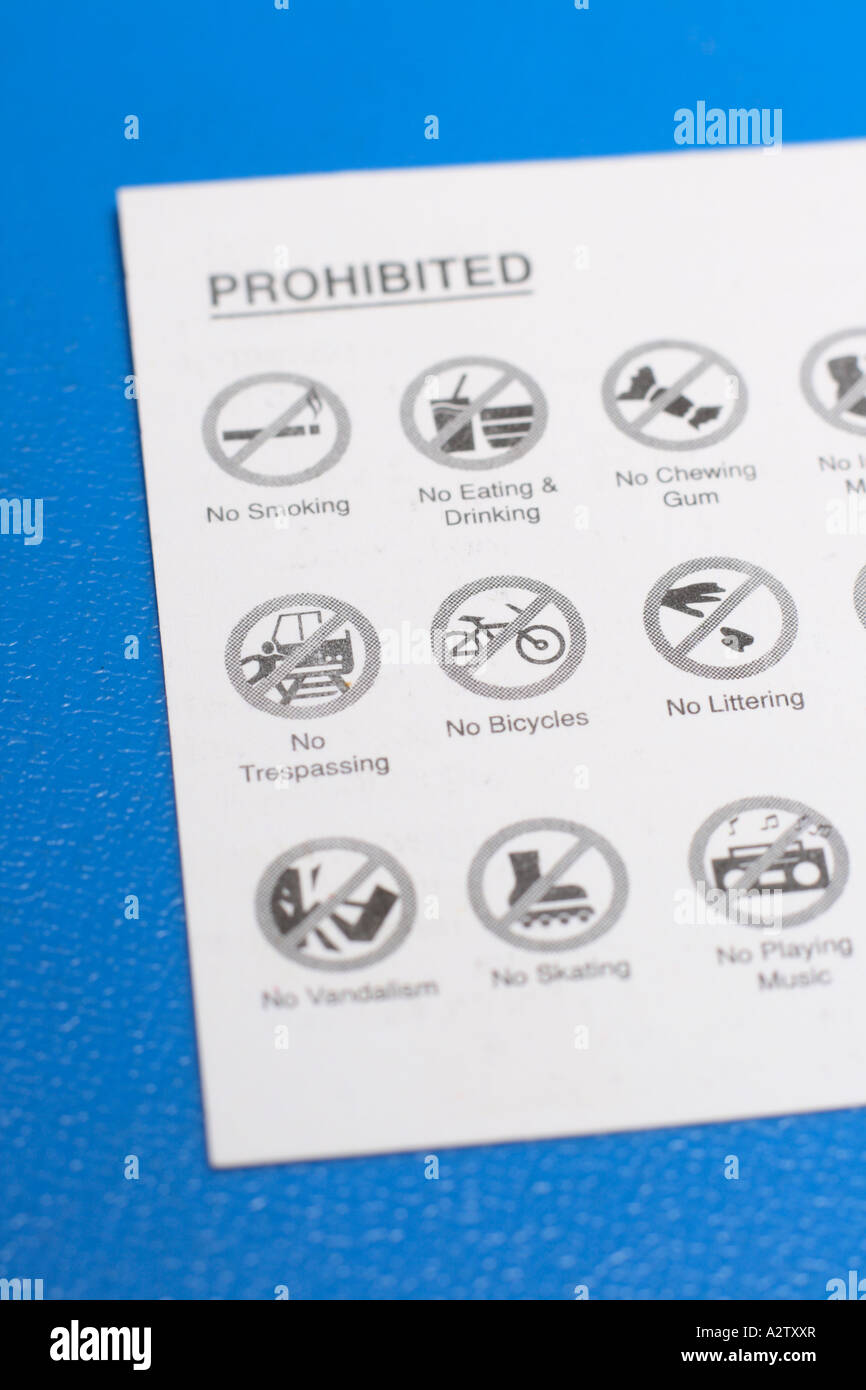icons on a ticket showing things you cannot do on a train Stock Photo ...