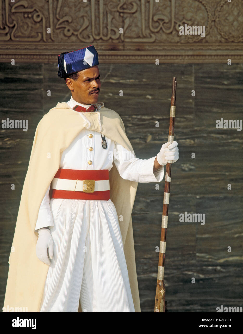 Rabat Morocco Guard in traditional uniform guarding Mausoleum of ...