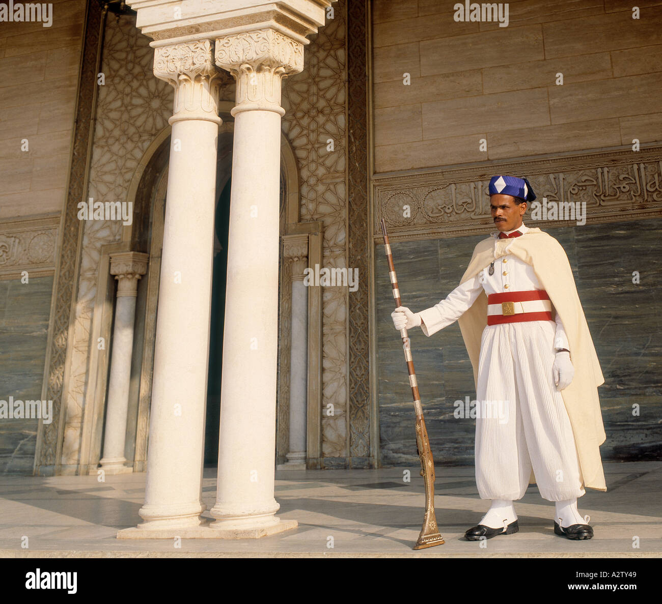 Rabat Morocco Guard in traditional uniform guarding Mausoleum of ...