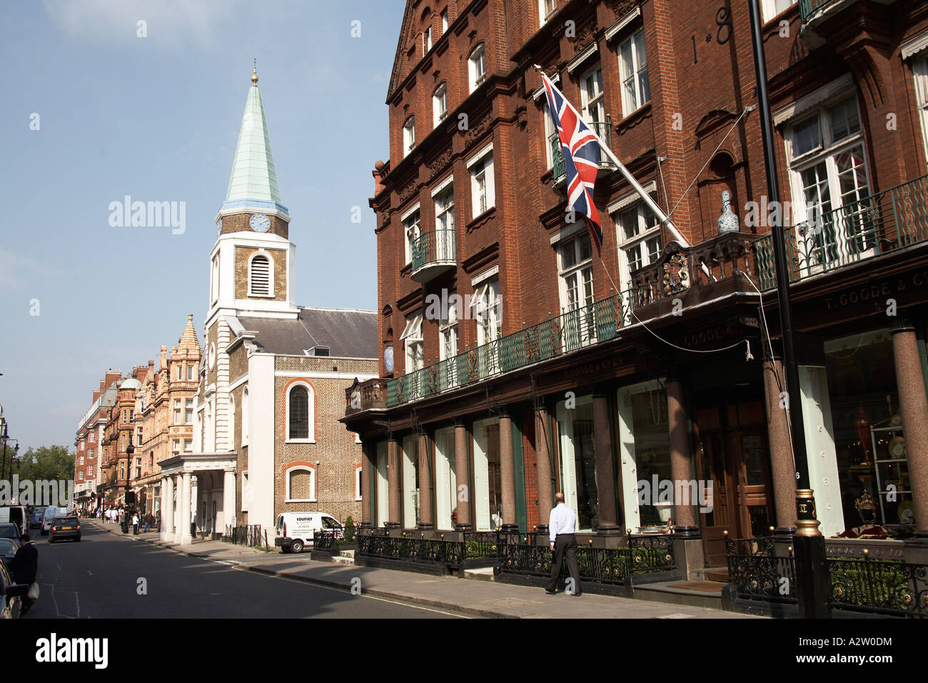 South Audley Street with buildings and traffic in Mayfair London W1 ...