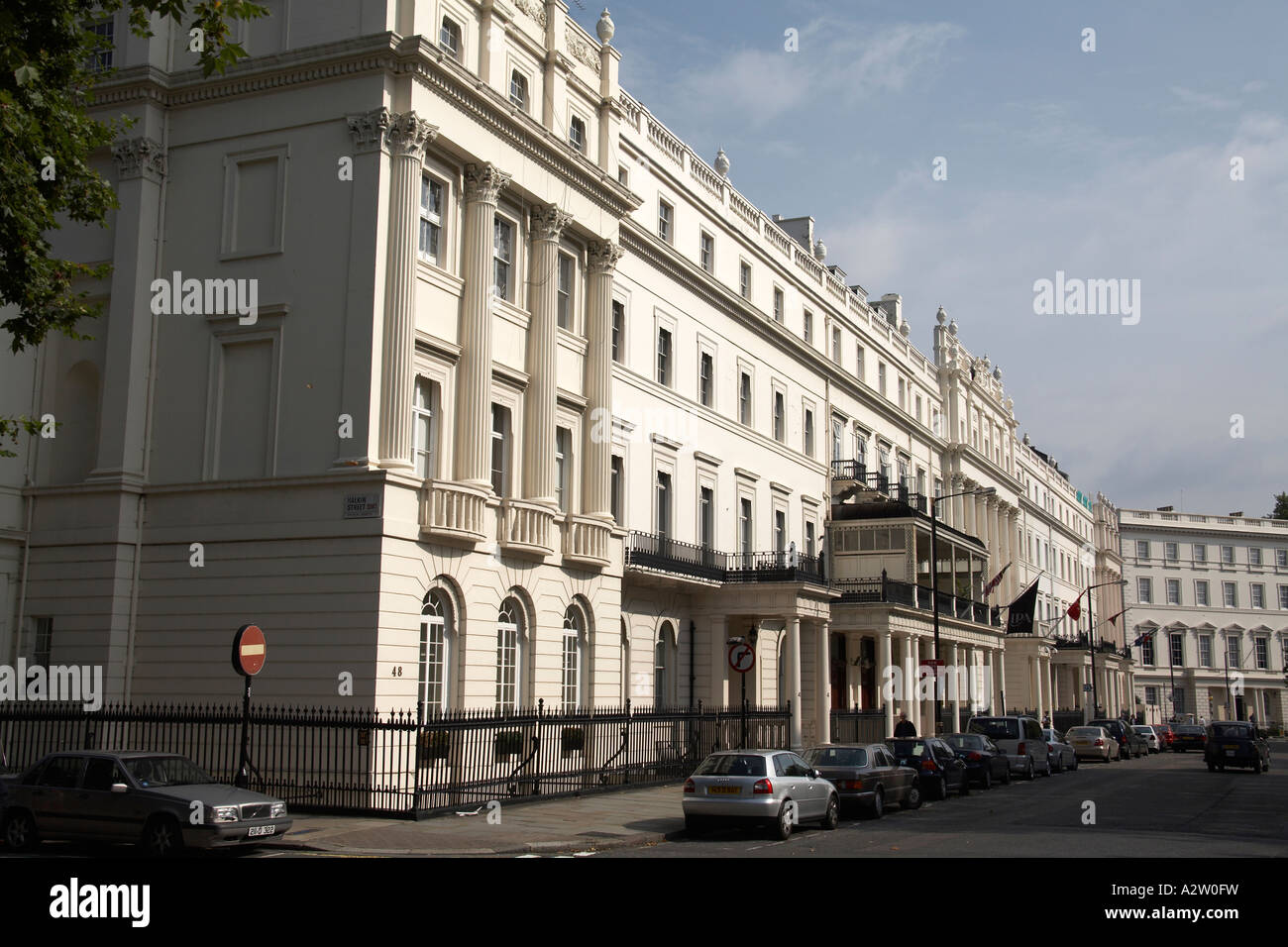 North east side of Belgrave Square with Victorian stucco houses and ...