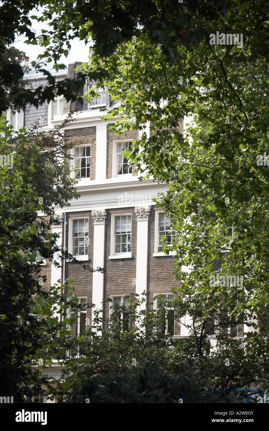 Houses and buildings through trees in Eaton Square Belgravia London SW1 ...