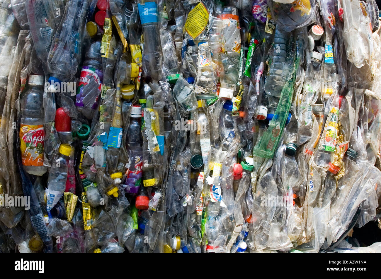 Stock Photo Close up of crushed plastic bottles at a recycling centre ...