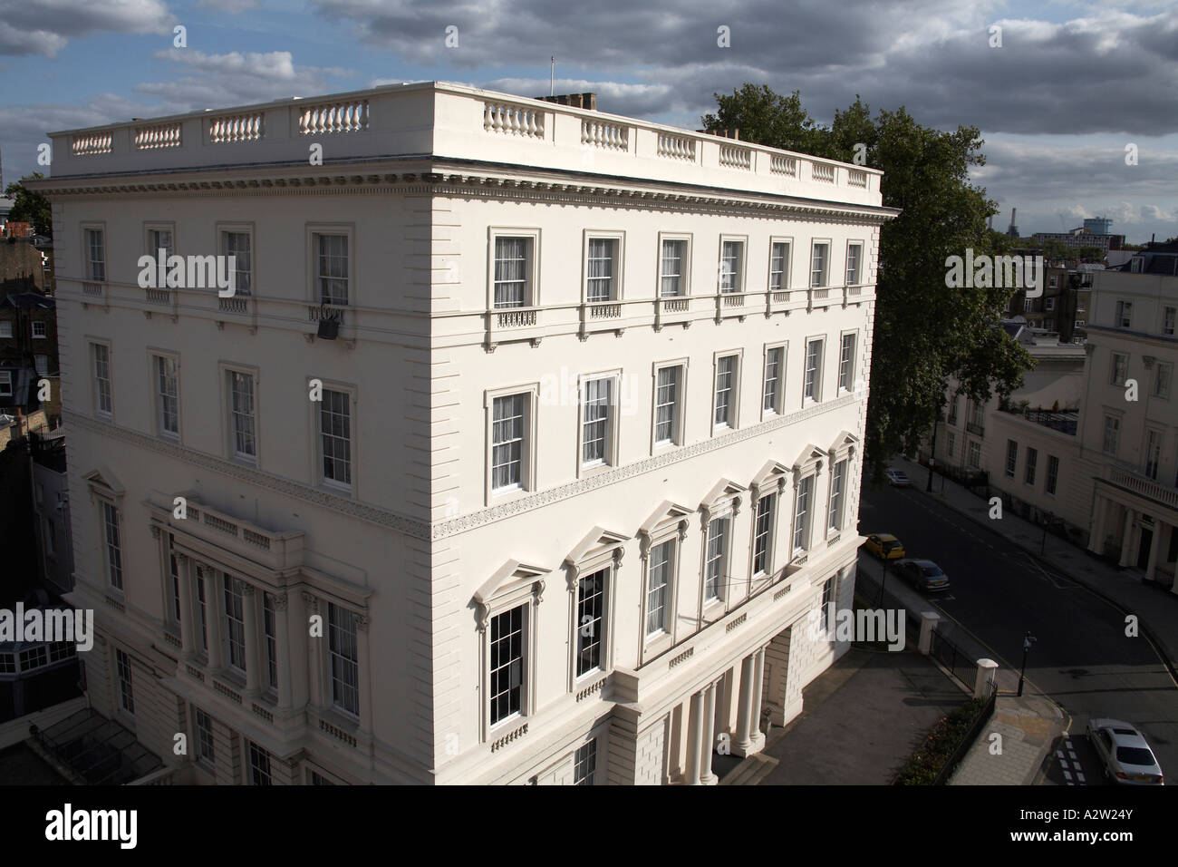 High level view of Stucco Victorian terraced house building in Belgrave ...