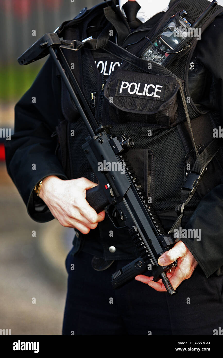 UK armed ministry of defence police on patrol outside St Fergus gas ...