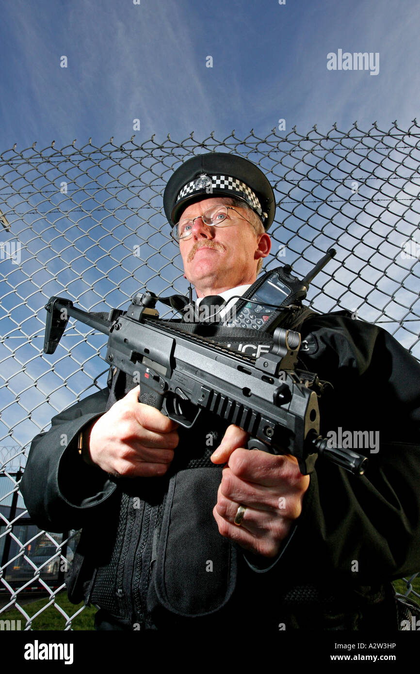 UK armed ministry of defence police on patrol outside St Fergus gas ...