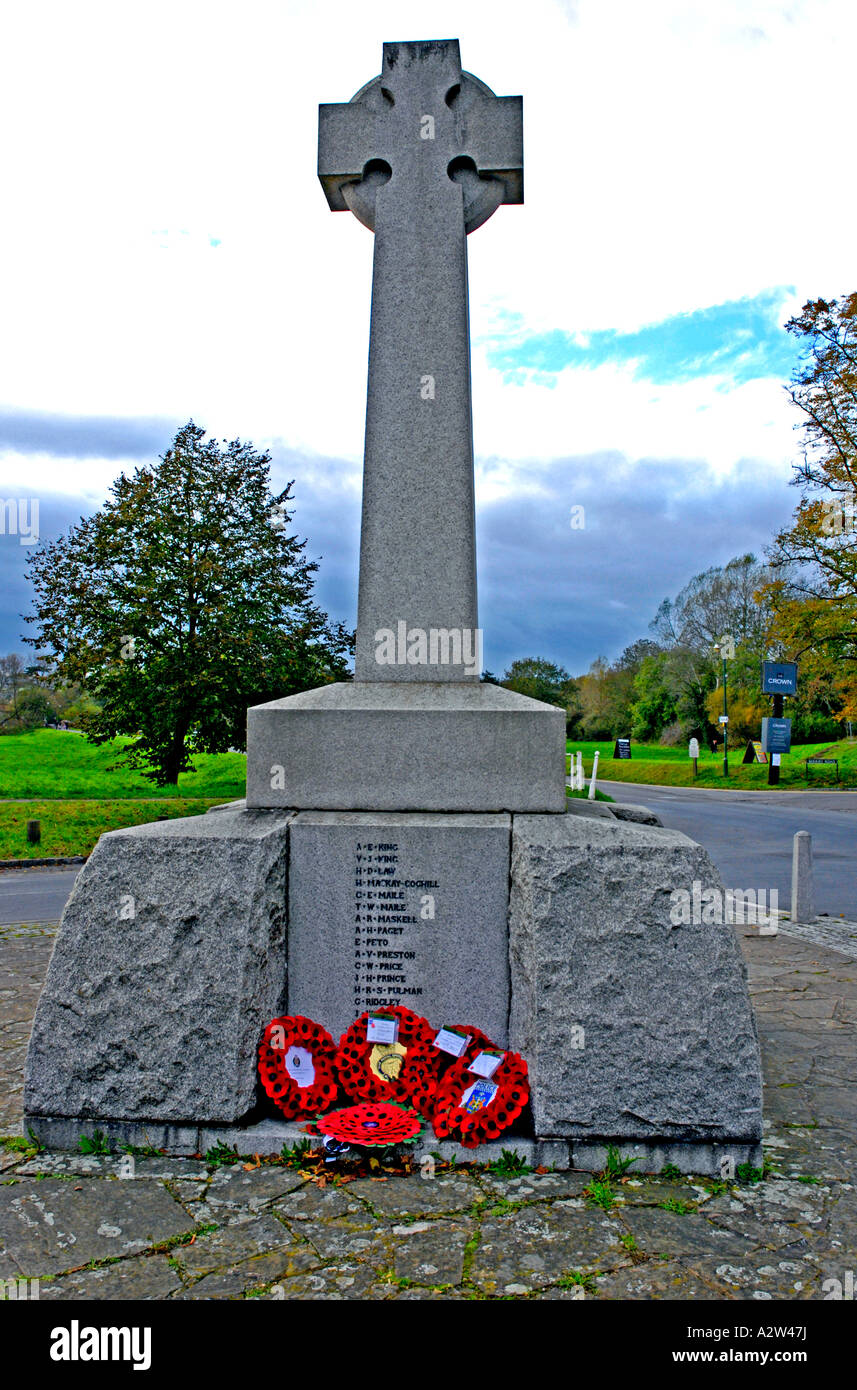War Memorial at Cookham Berkshire, England with Remembrance Day wreaths ...