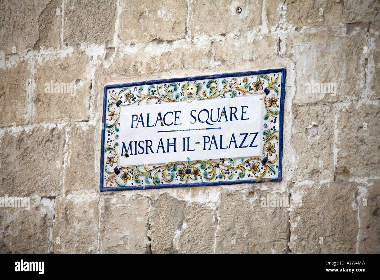 Palace square sign in Valetta capital city of Mediterranean island of ...