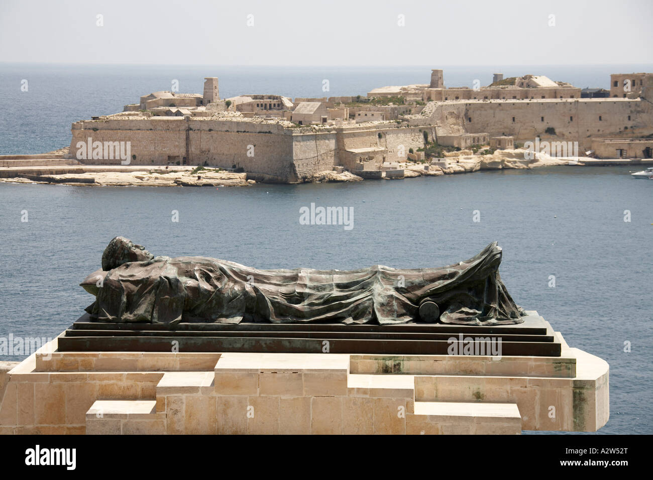 World War 2 memorial bronze sculpture in Valetta with Fort in Kalkara ...