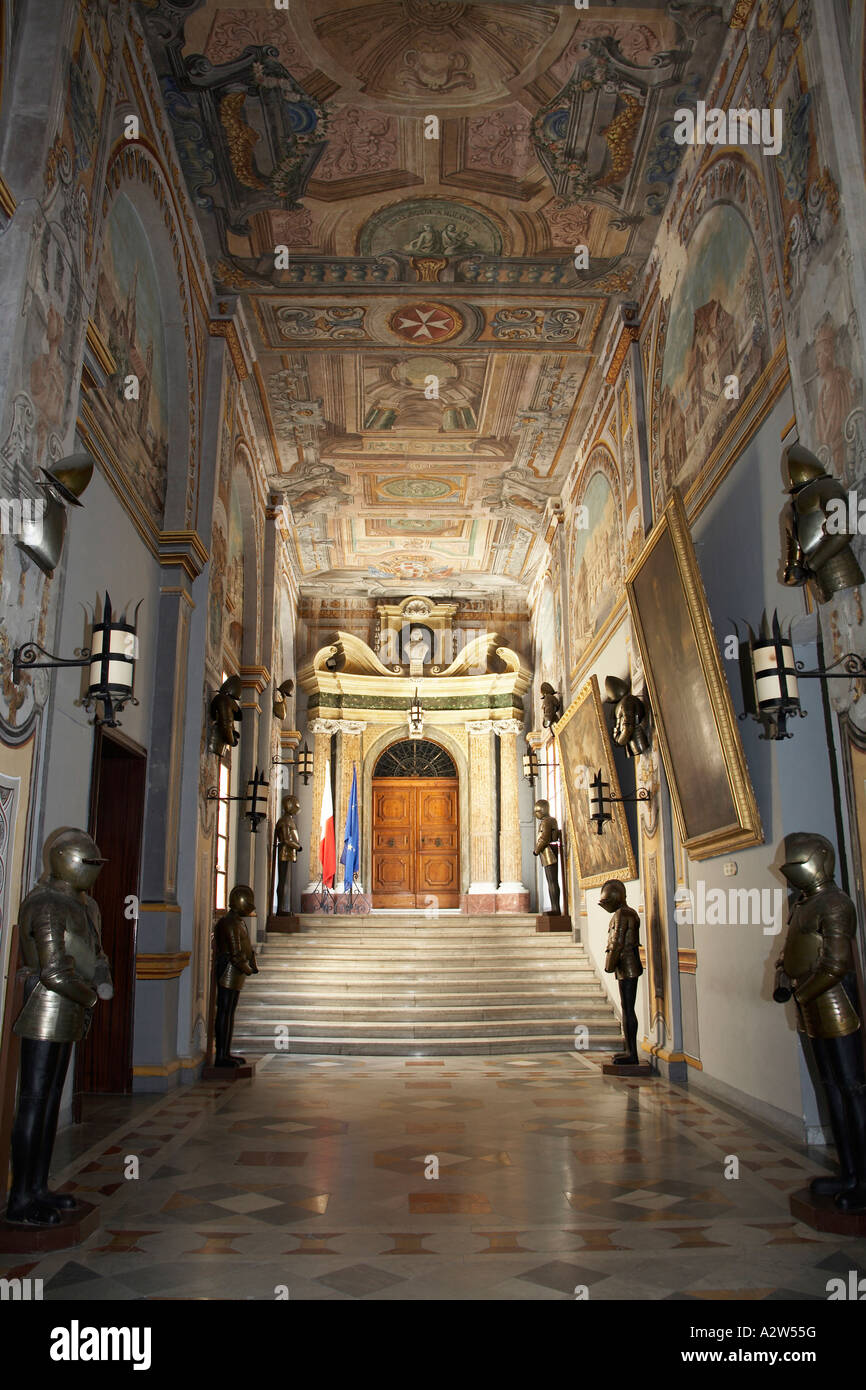 Hallway coridoor with suits of armour marble mosaic floor and painted ...