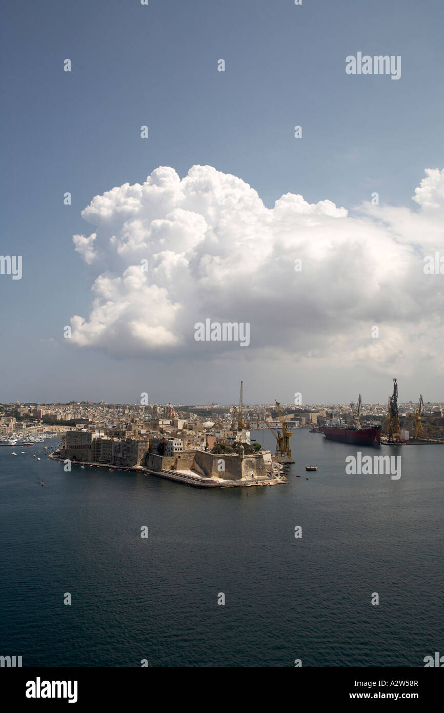 Senglea and Malta Dry Docks across Grand Harbour from Valetta Malta ...