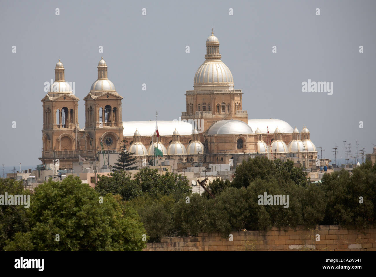 Jesus Christ church with towers an multiple domes in Paola Malta Stock ...