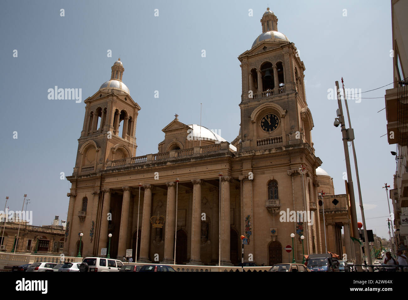Jesus Christ church with towers an multiple domes in Paola Malta Stock ...