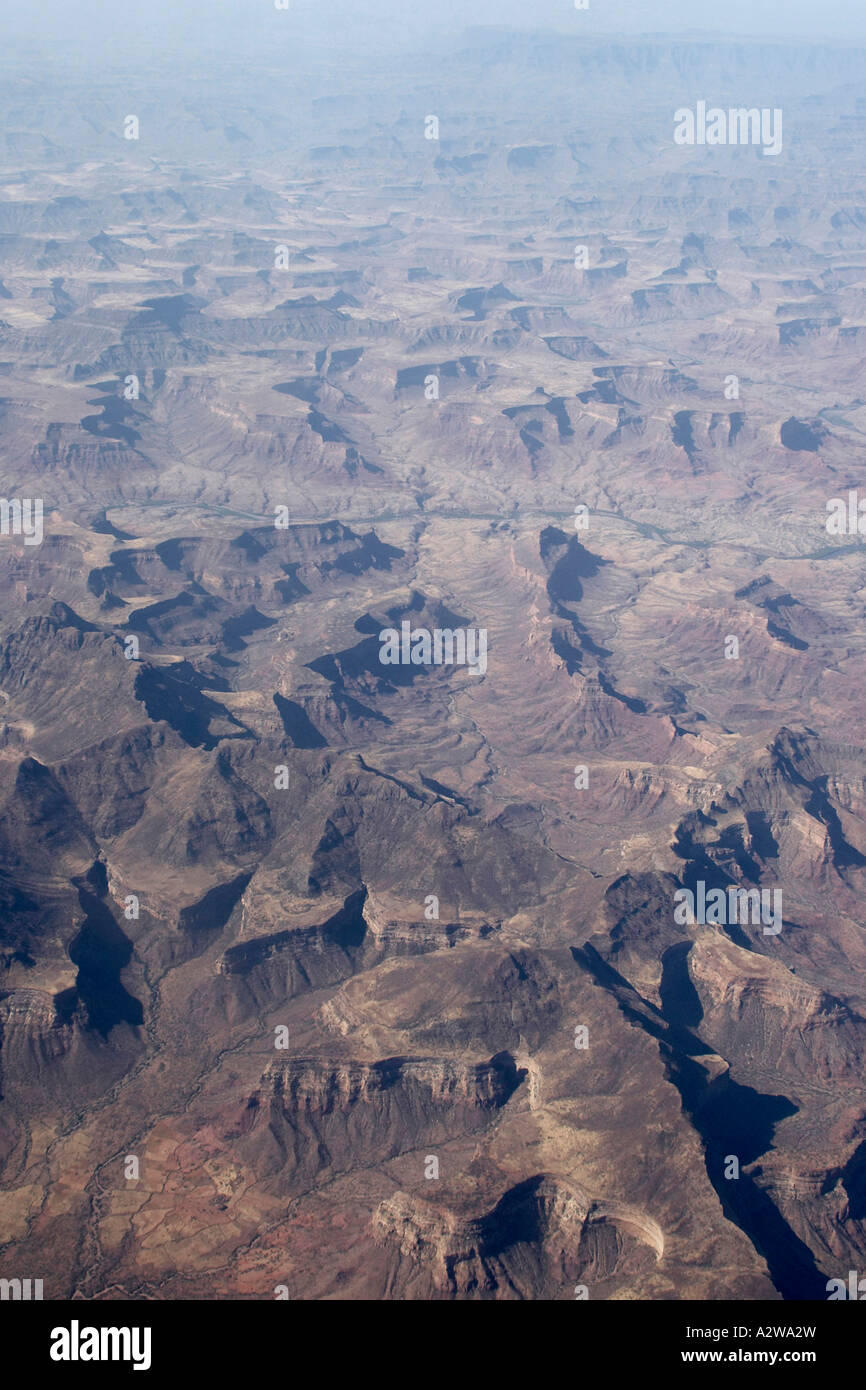 Aerial view of mountain landscape between Lalibela and Aksum Ethiopia ...