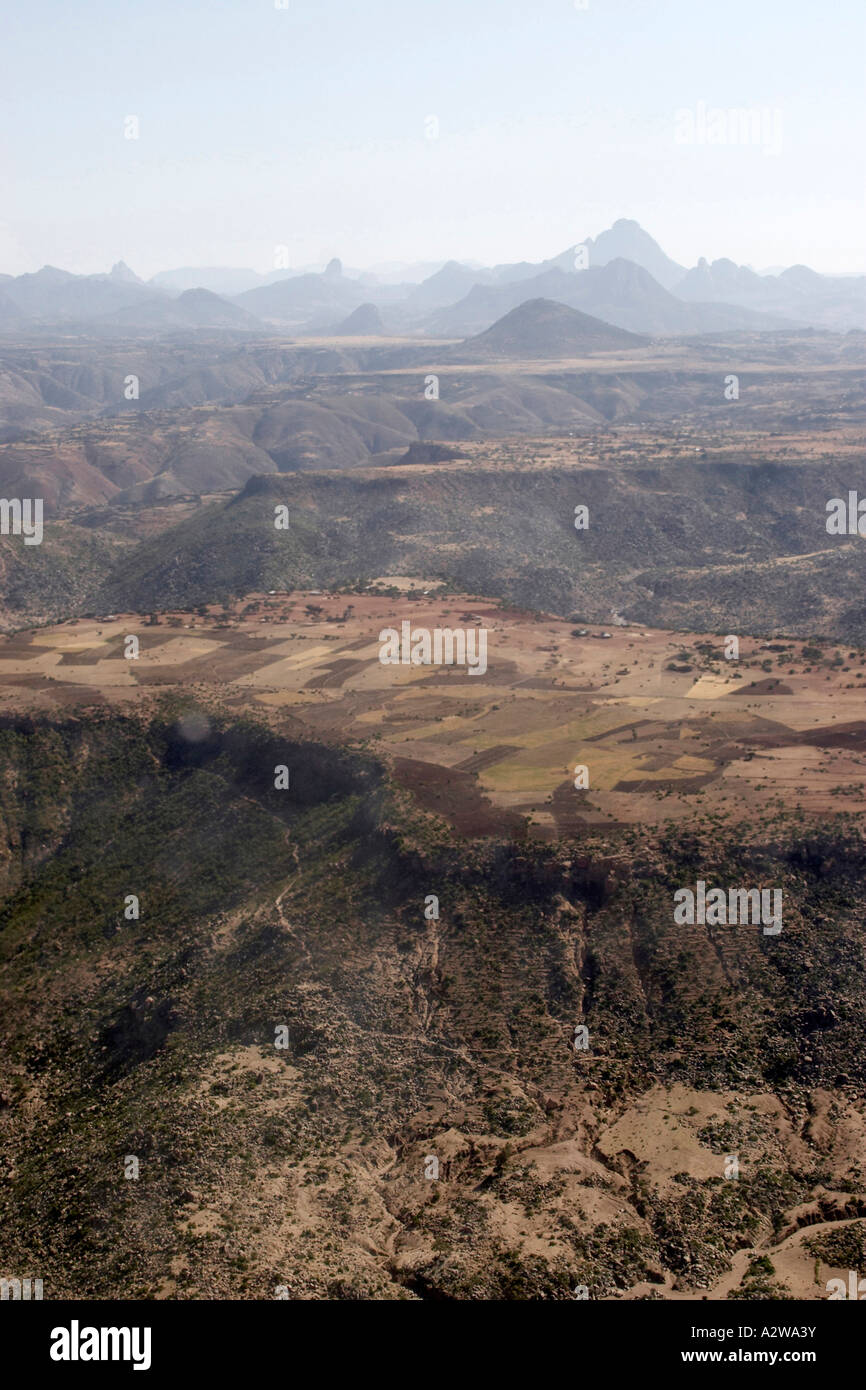 Distant view towards Adwa mountains from above Aksum or Axum Ethiopia ...