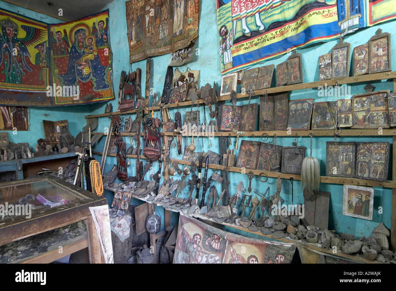 Tourist souvenir shop interior in Aksum or Axum Ethiopia Africa Stock ...