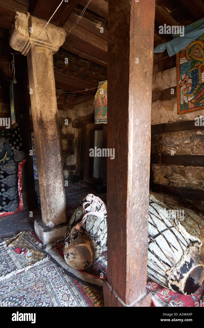 INterior woodwork of Aksumite church in 2800m high Debre Damo mountain ...