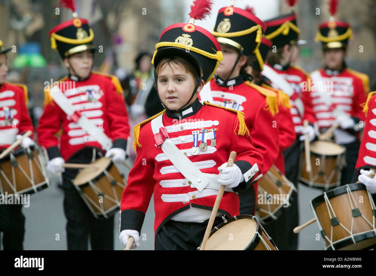 Young Basque children wearing period military costume during La ...