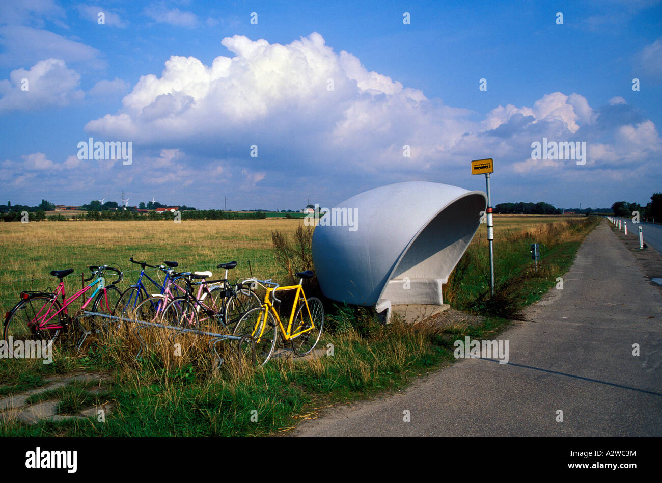 Denmark rural bus stop and bicycle stand Stock Photo - Alamy