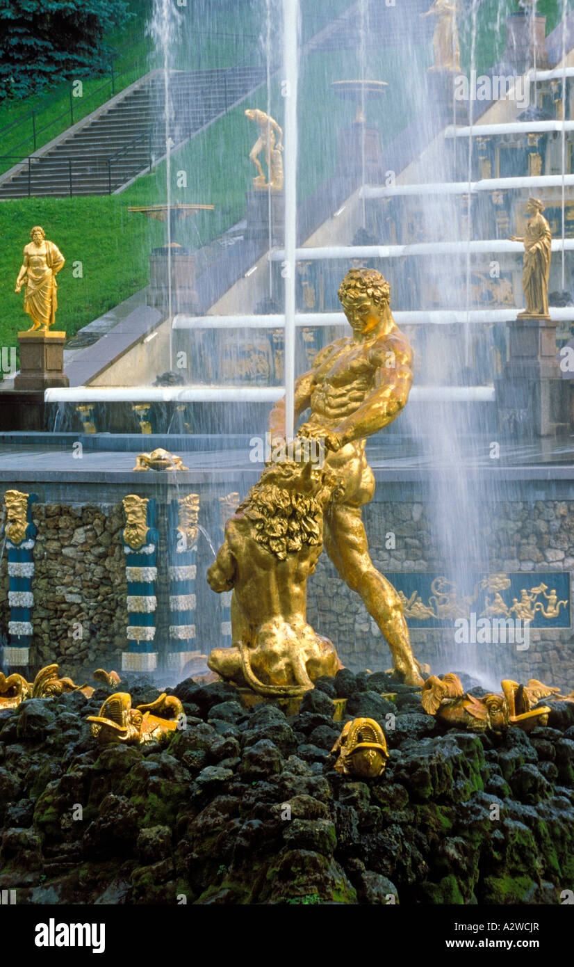 Russia Peterhof also known as Petrodvorets the statue of Samson at the ...