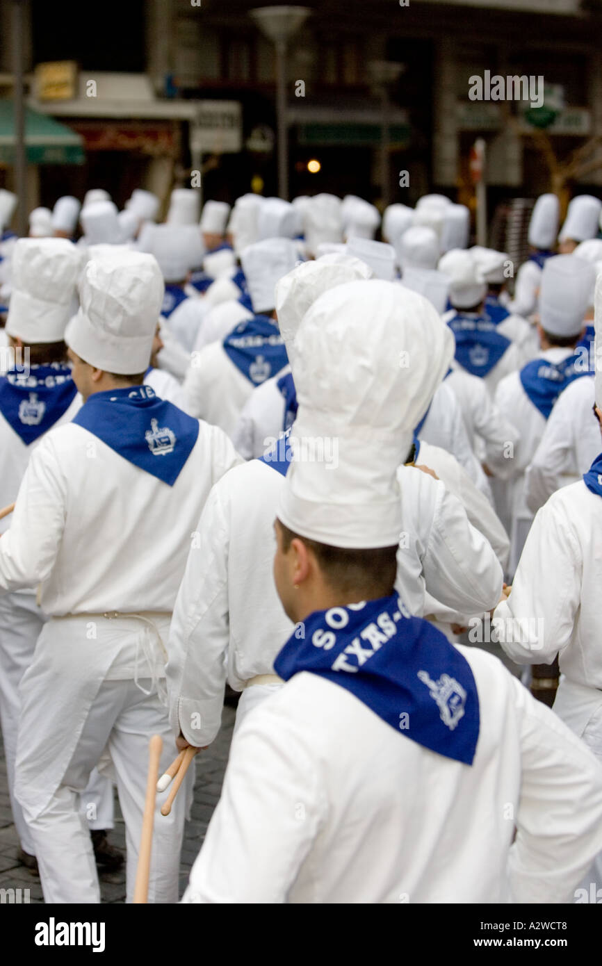 Men wearing white chefs outfits during La Tamborrada, Donostia San ...
