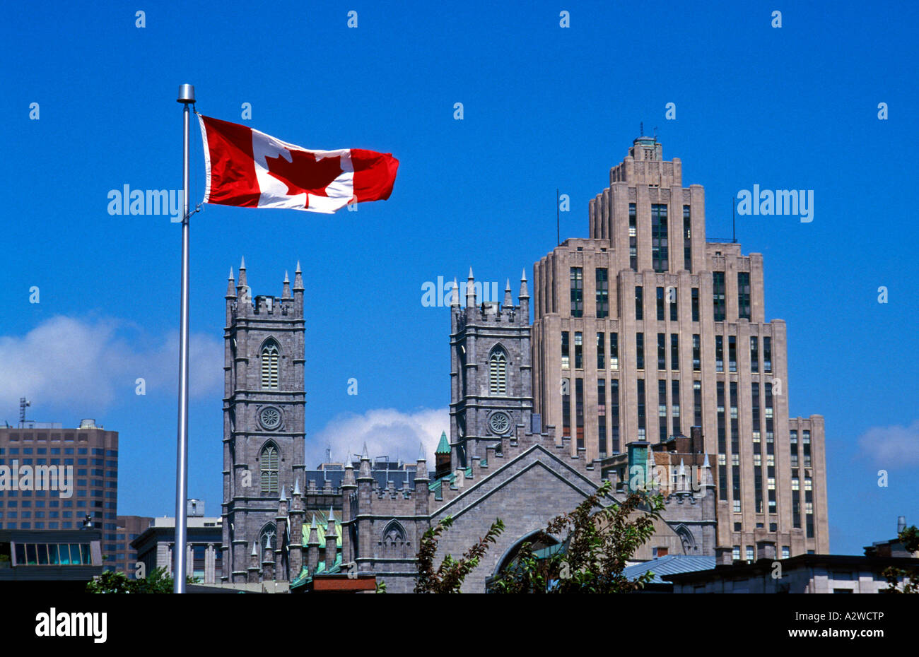 Canada Quebec Montreal the city skyline with Notre Dame Cathedral and ...