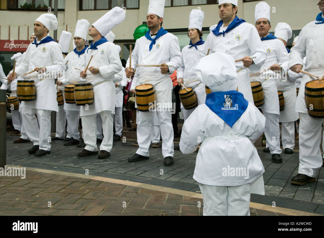 Basque men in white chefs outfits, La Tamborrada, Donostia San ...