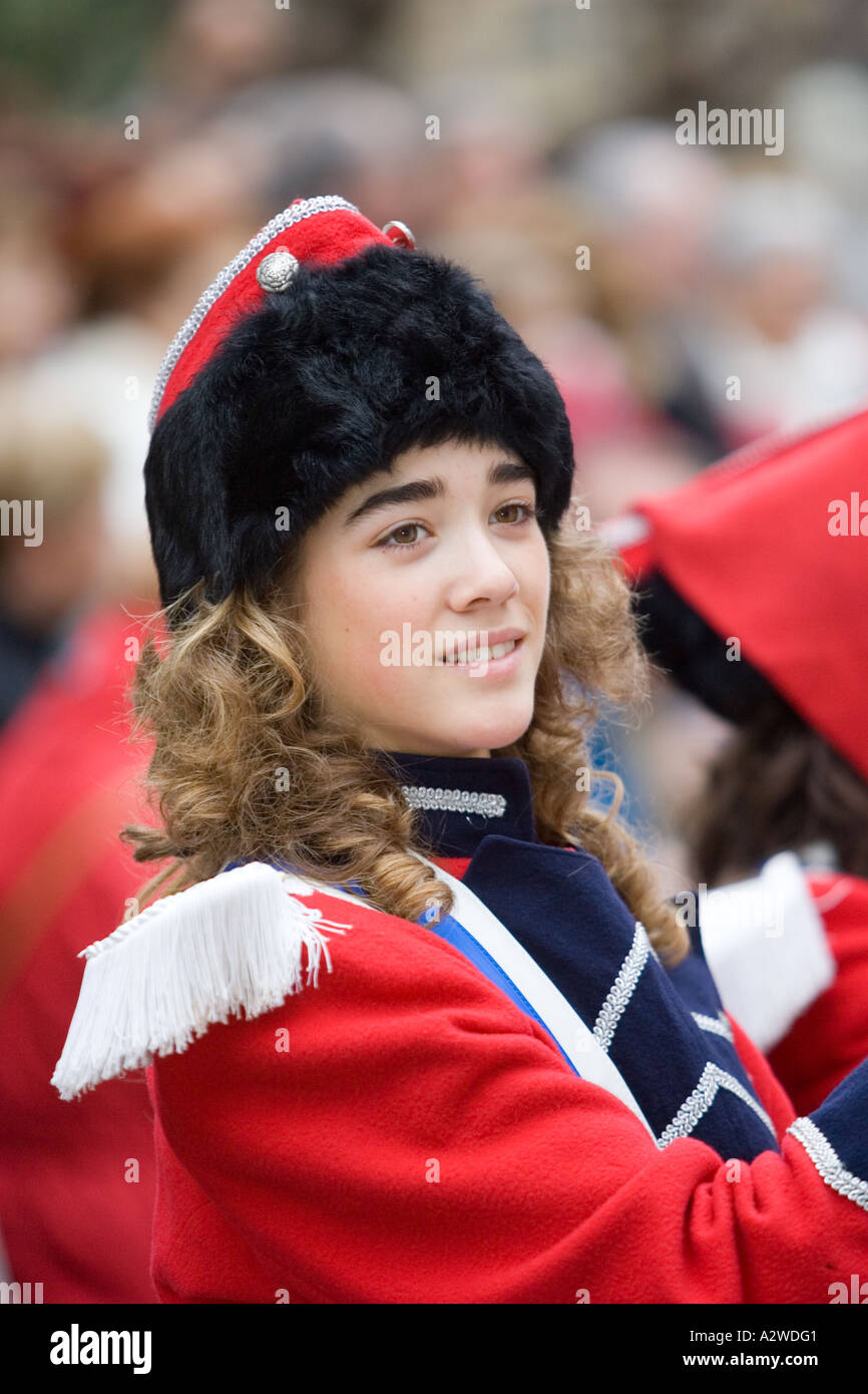 Young Basque woman holding a banner, La Tamborrada, Donostia San ...