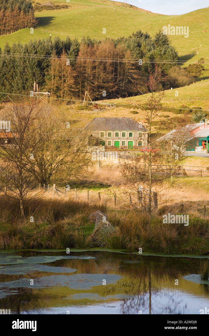 Llywernog Silver Lead Mine Museum and pond in rural valley in Plynlimon ...