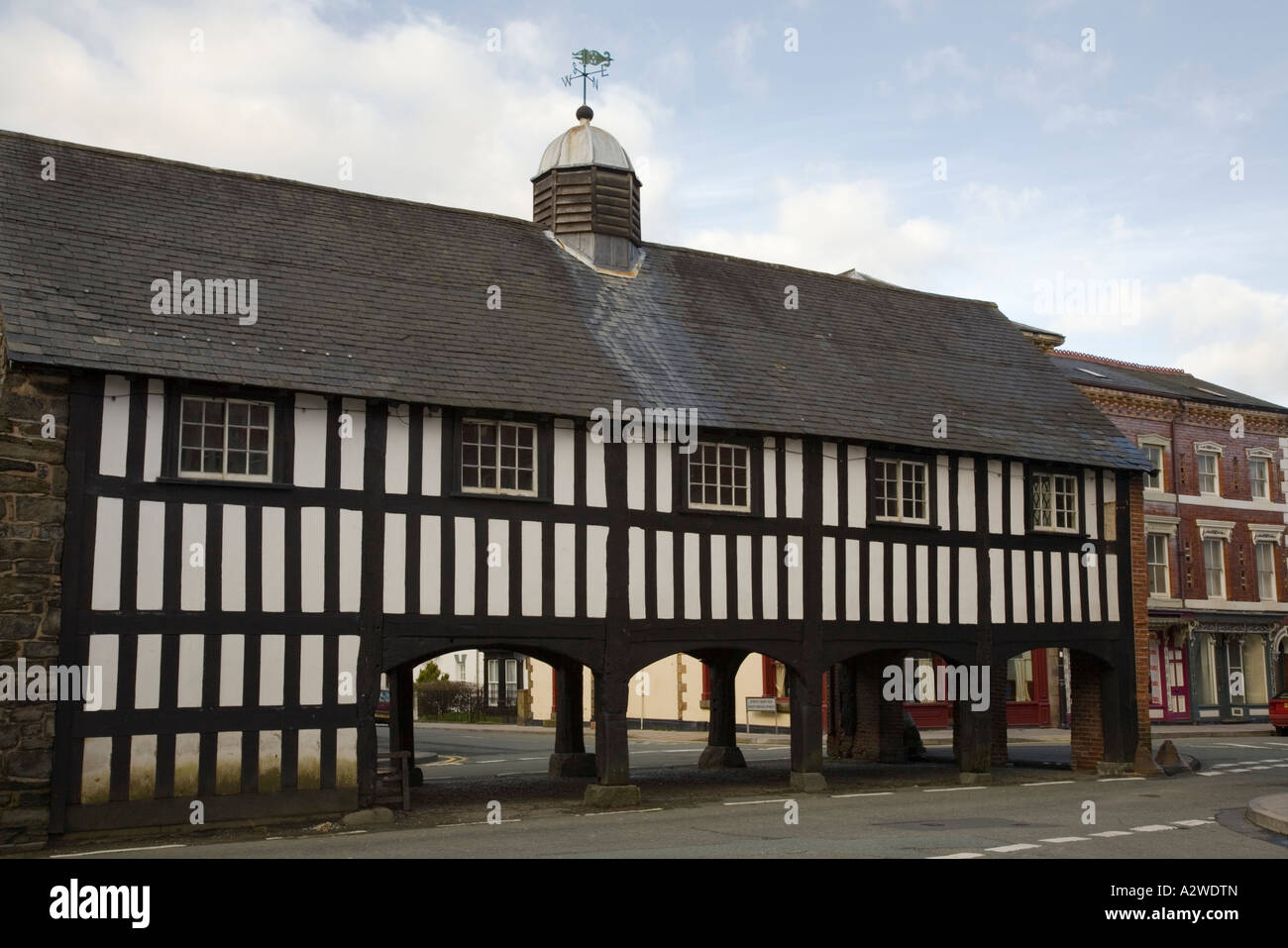 Old Market Hall or Booth Hall 1609 timber framed building on stilts in ...