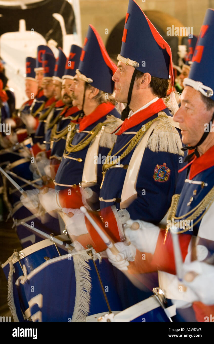Basque musicians in period costume drumming during La Tamborrada ...
