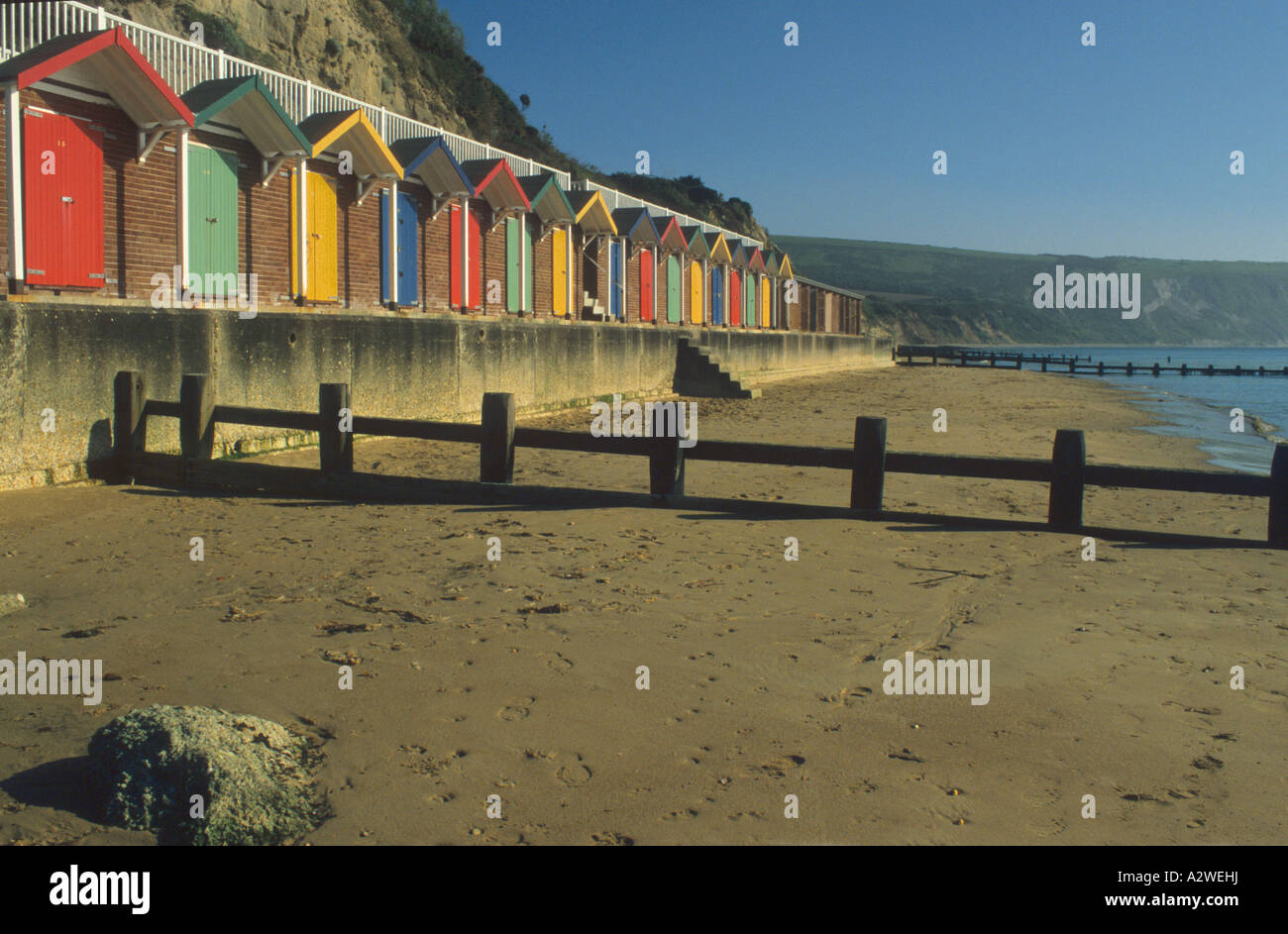 Beach bathing huts Swanage Dorset England Stock Photo - Alamy