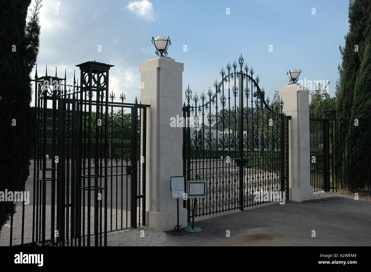 The entrance gates to the Shrine and gardens of Bahaullah Acre Israel ...