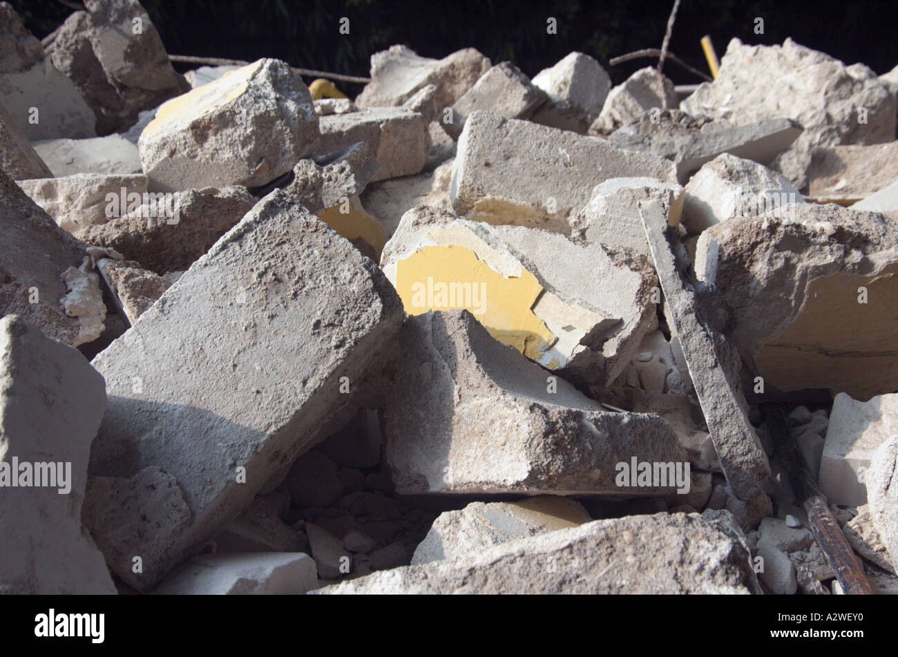 Concrete stones and bricks scrap after a demolition of an old building ...