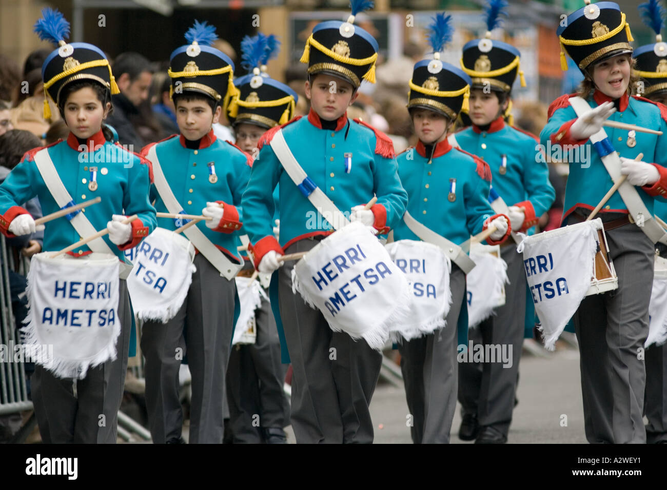 Basque children parade in uniform during La Tamborrada, Donostia San ...