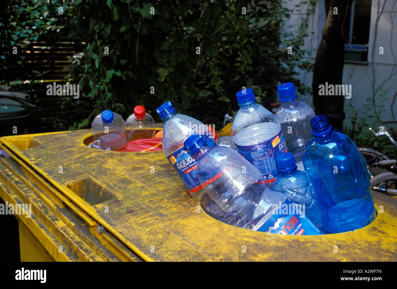 Germany Berlin a recycling container full of plastic bottles Stock ...