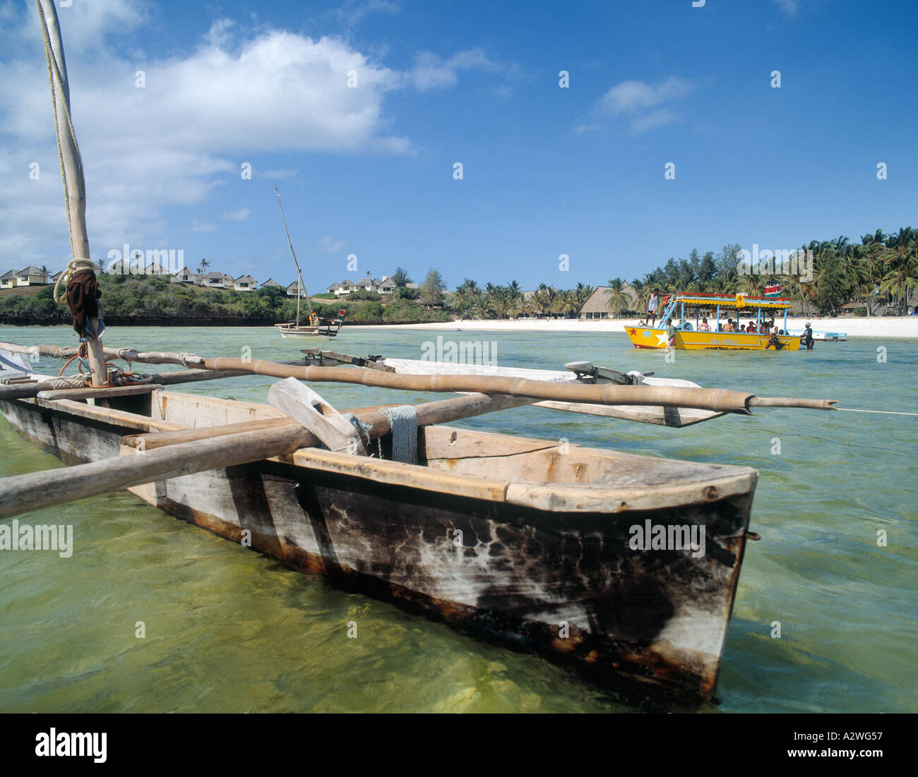 Kenya East Africa Traditional boat at Watamu Bay Tourist excursion boat ...