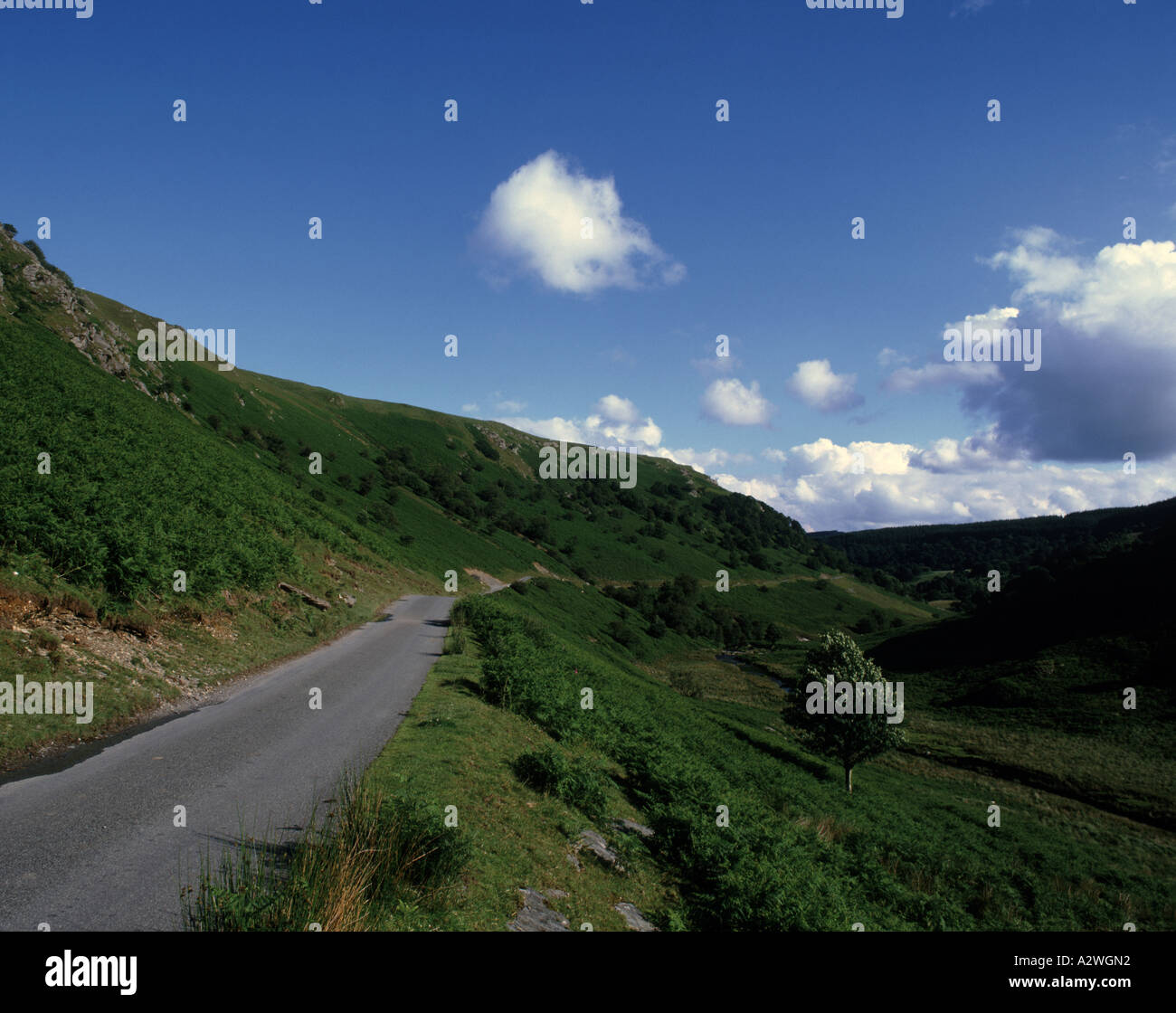 A valley in the remote Cambriam Mountains range in Mid-Wales between ...