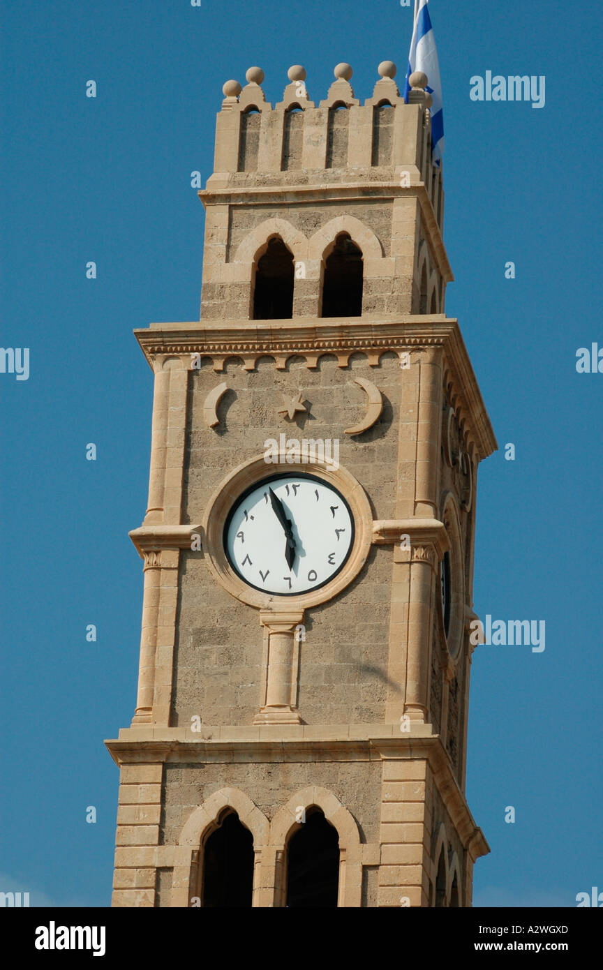 close up of the Arabic numerals of The clock tower in Akko Akko Stock ...