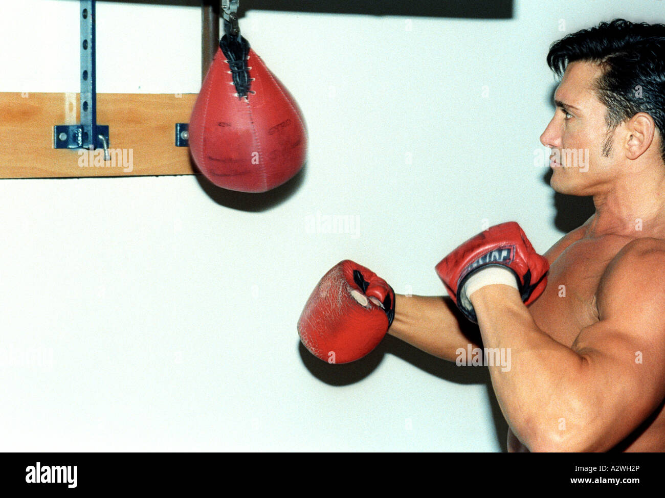 Man punching punch bag Stock Photo - Alamy
