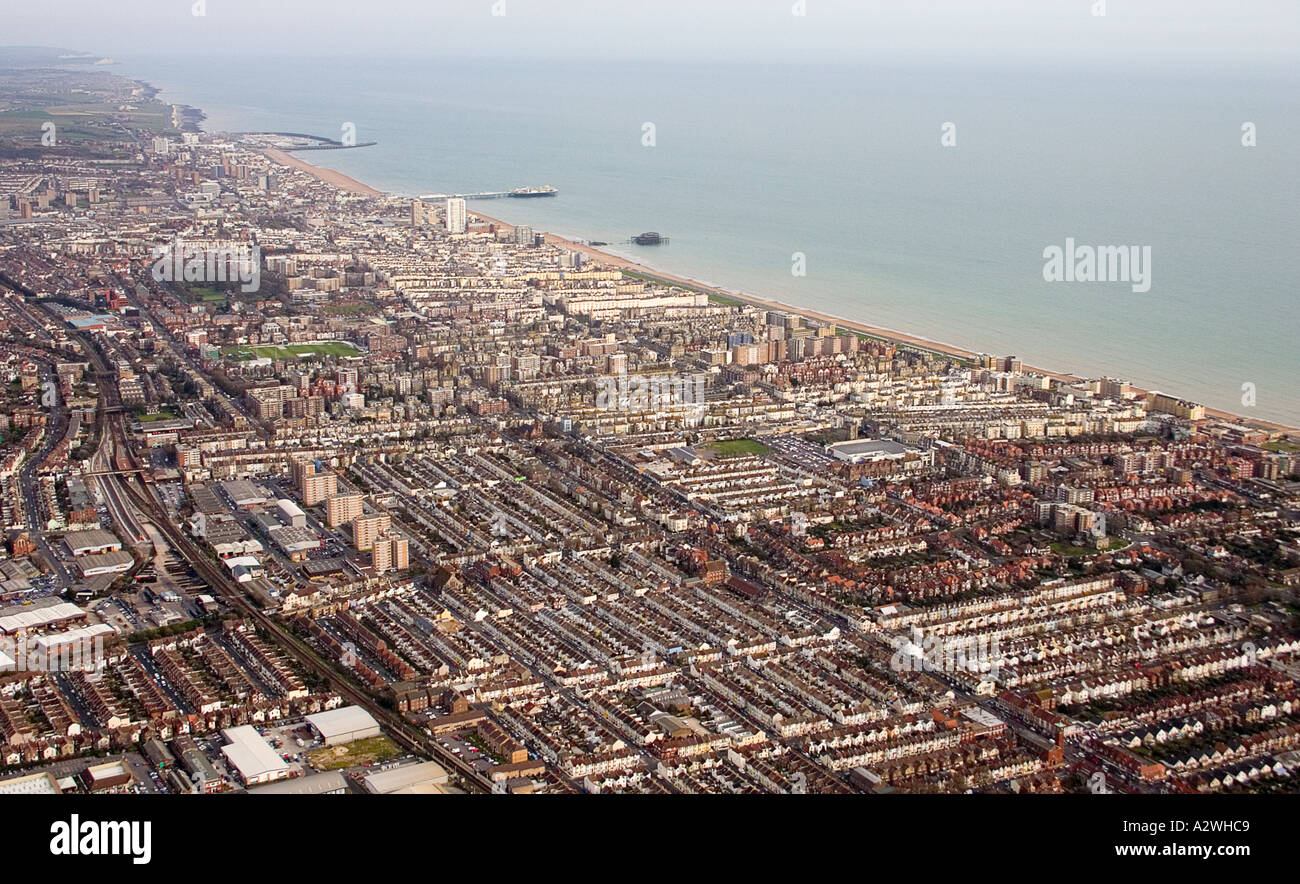 Aerial View of Brighton from West showing Hove in the foreground with ...