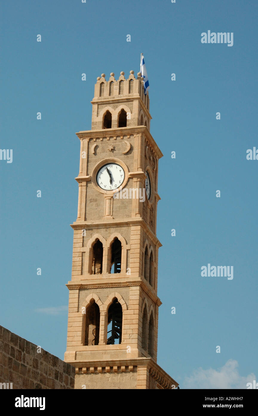 The clock tower in Akko Stock Photo - Alamy