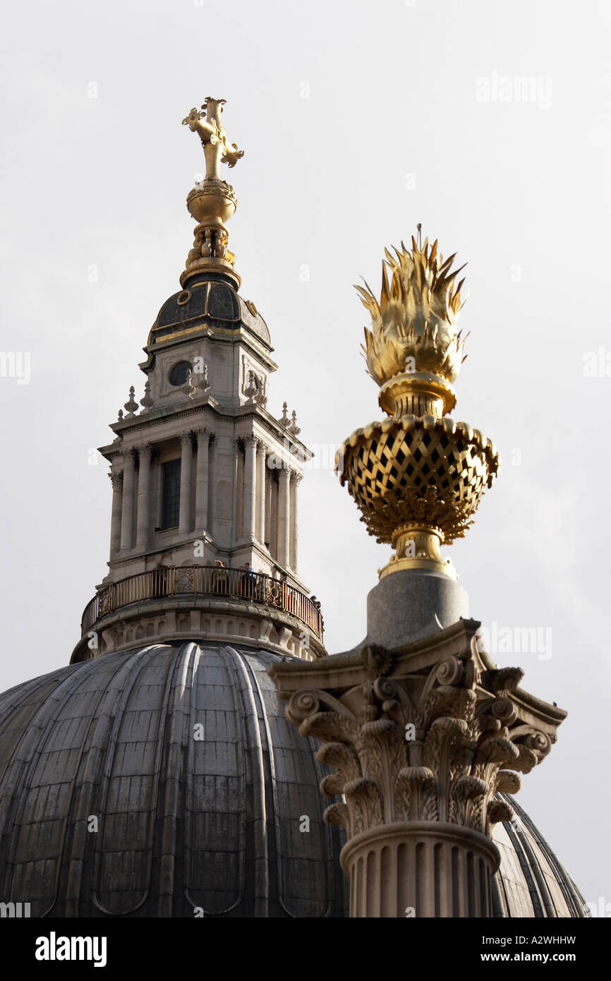St Paul s Cathedral dome and golden cross with sculpture of flames in ...