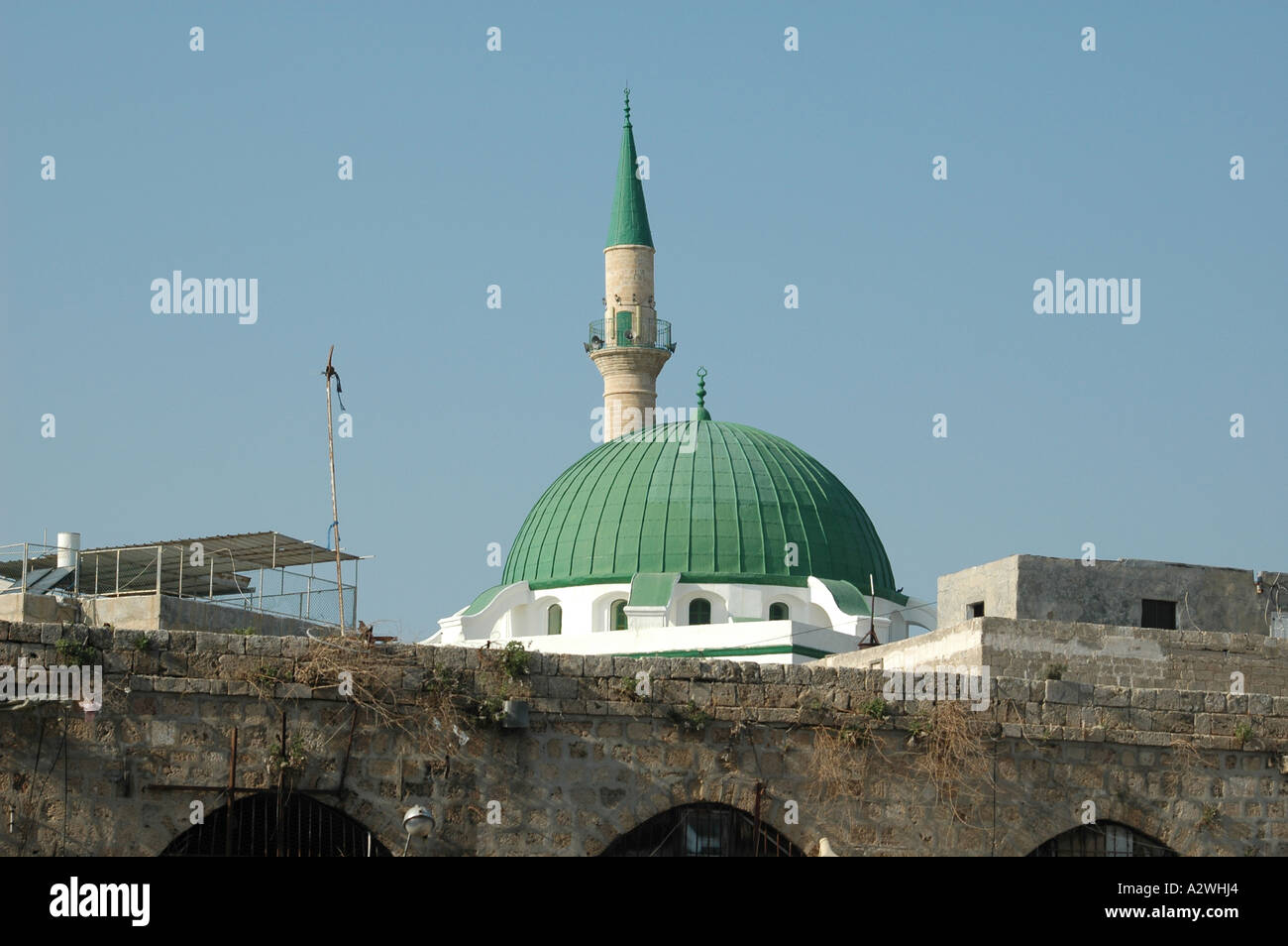 al Jazzar mosque and turret in old Akko Stock Photo - Alamy