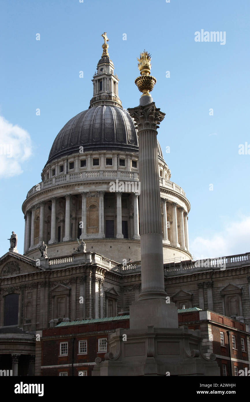 St Paul s Cathedral dome and golden cross with sculpture of flames in ...
