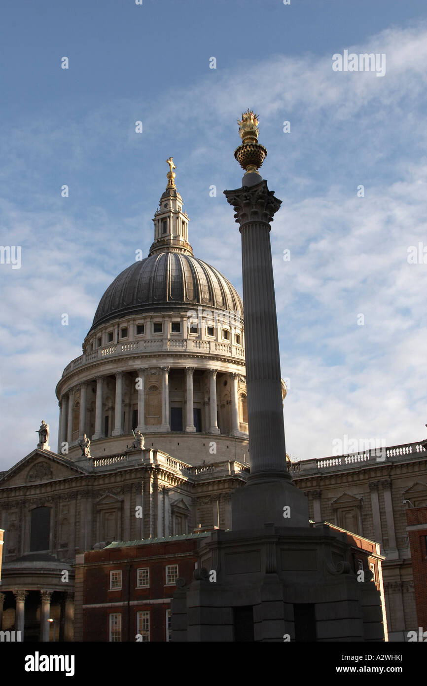 St Paul s Cathedral dome and golden cross with sculpture of flames in ...